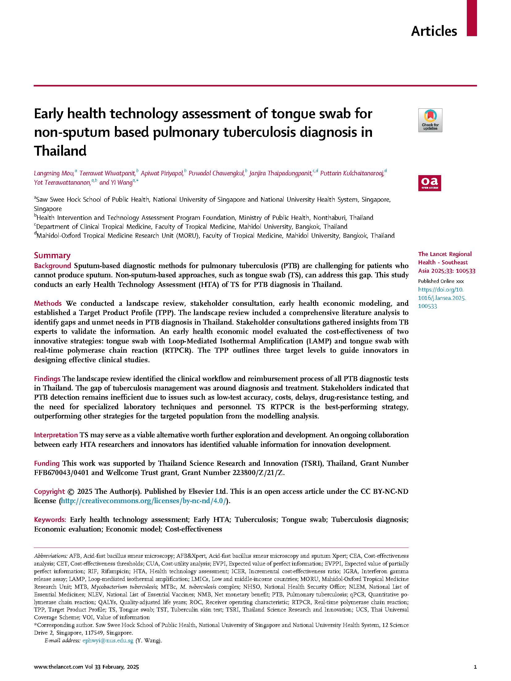 Early health technology assessment of tongue swab for non-sputum based ...